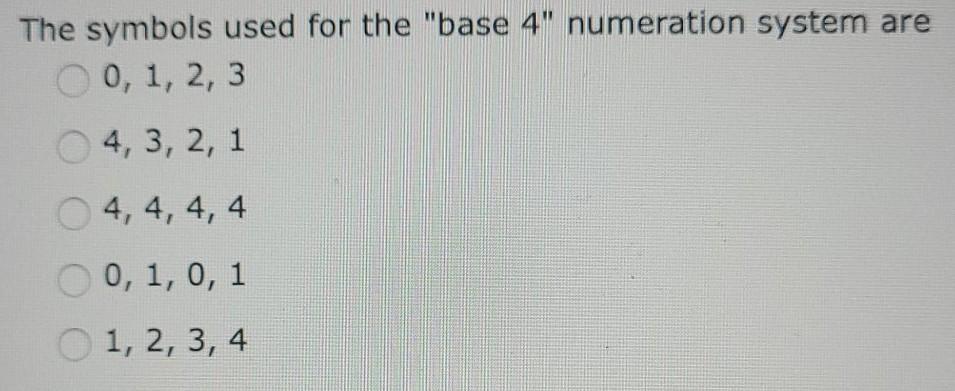 Solved The symbols used for the "base 4" numeration system | Chegg.com
