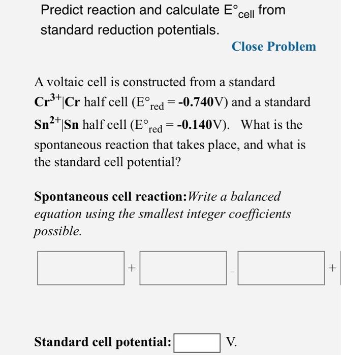 Solved Predict reaction and calculate Eºcell from standard | Chegg.com