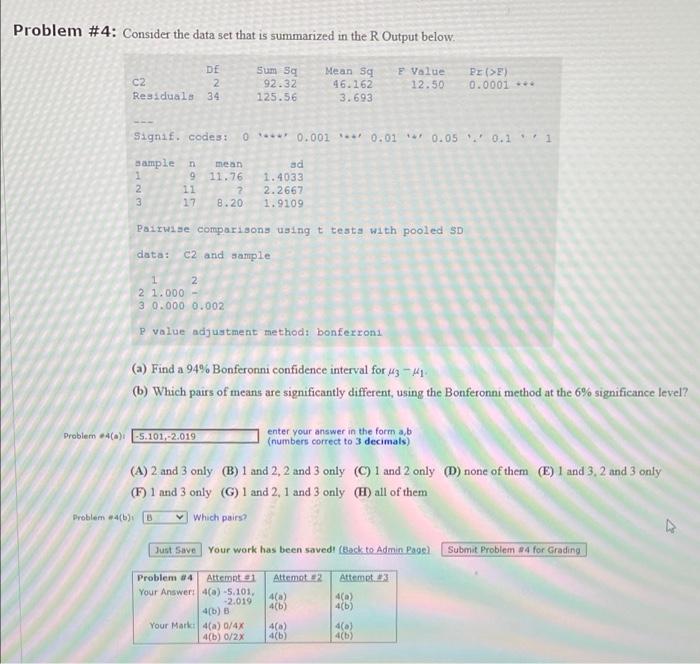 Solved Problem #4: Consider the data set that is summarized | Chegg.com
