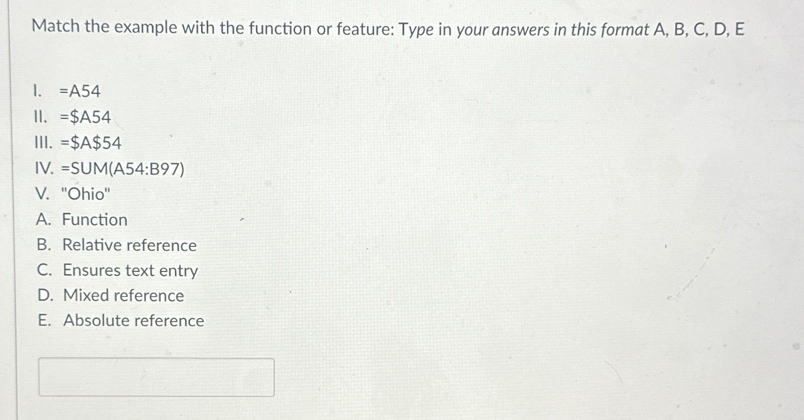 Solved Match the example with the function or feature: Type | Chegg.com