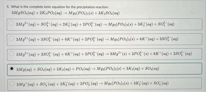 Solved What is the complete ionic equation for the | Chegg.com