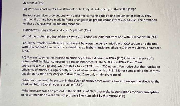 Solved 3A) Why does prokaryotic translational control rely | Chegg.com