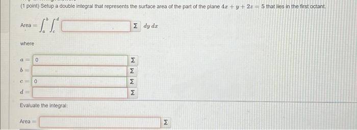 Solved (1 point) Setup a double integral that represents the | Chegg.com