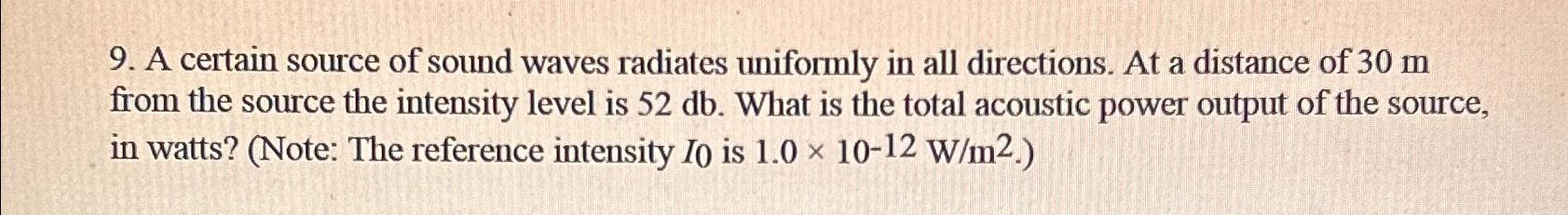 Solved A certain source of sound waves radiates uniformly in | Chegg.com