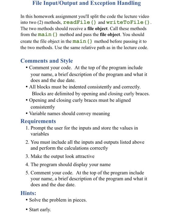 Solved File Inputoutput And Exception Handling In This