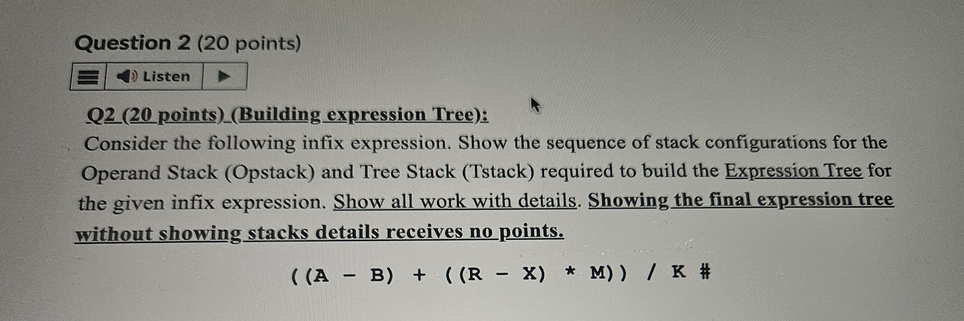 Solved Question 2 (20 ﻿points)ListenQ2 (20 | Chegg.com