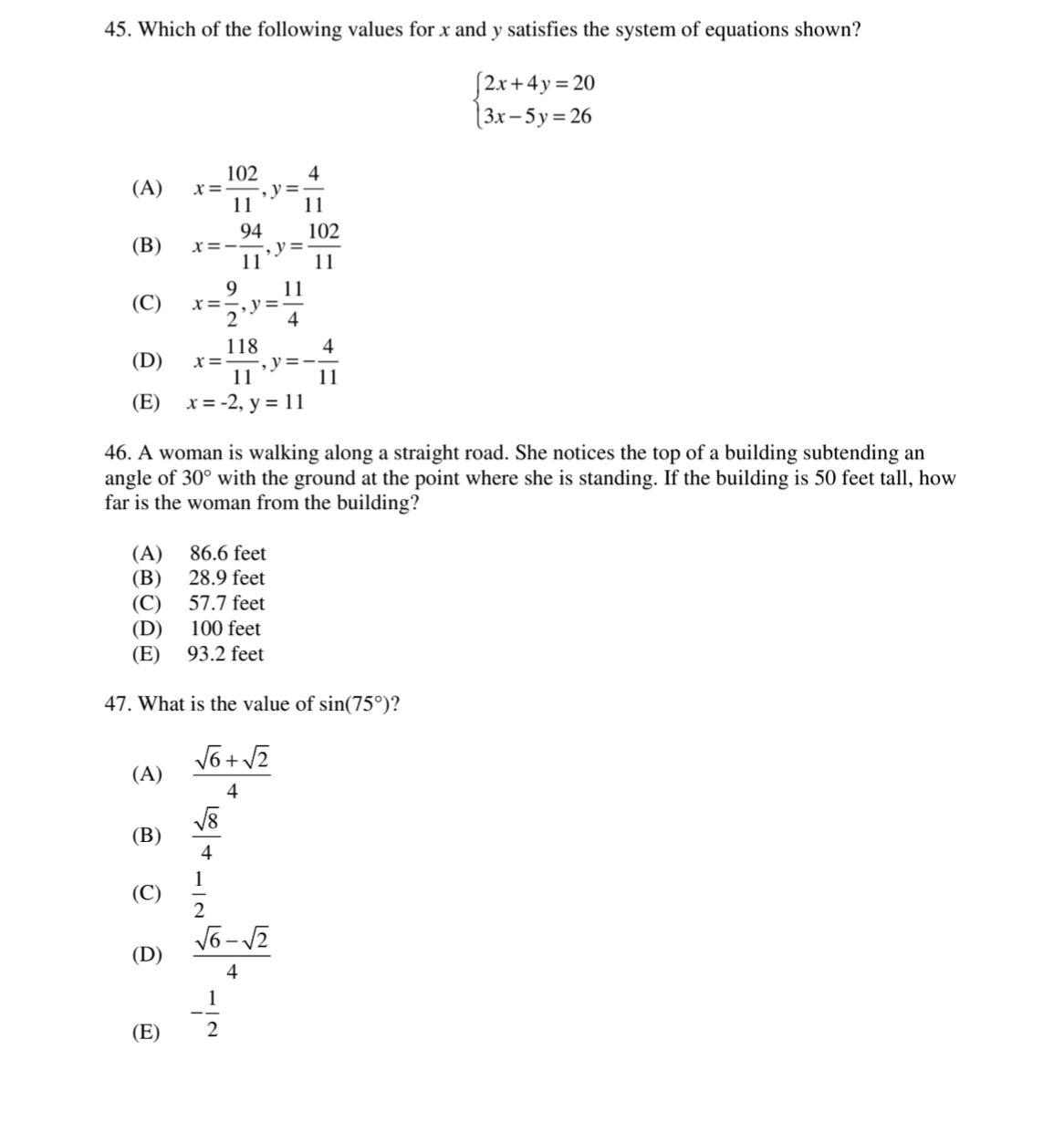 Solved Which of the following values for x ﻿and y ﻿satisfies | Chegg.com