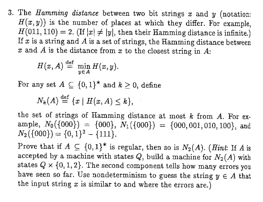 Solved The Hamming distance between two bit strings x and y | Chegg.com