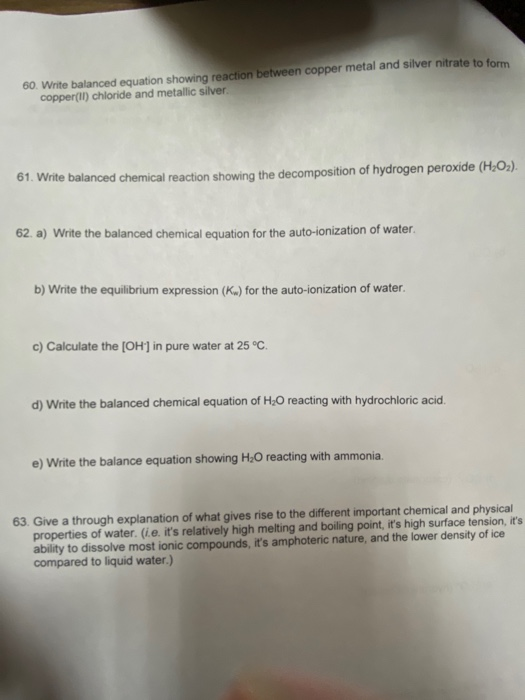 Solved 00. Write balanced equation showing reaction between | Chegg.com