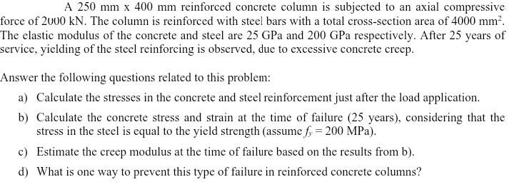 Solved A 250 mm x 400 mm reinforced concrete column is | Chegg.com