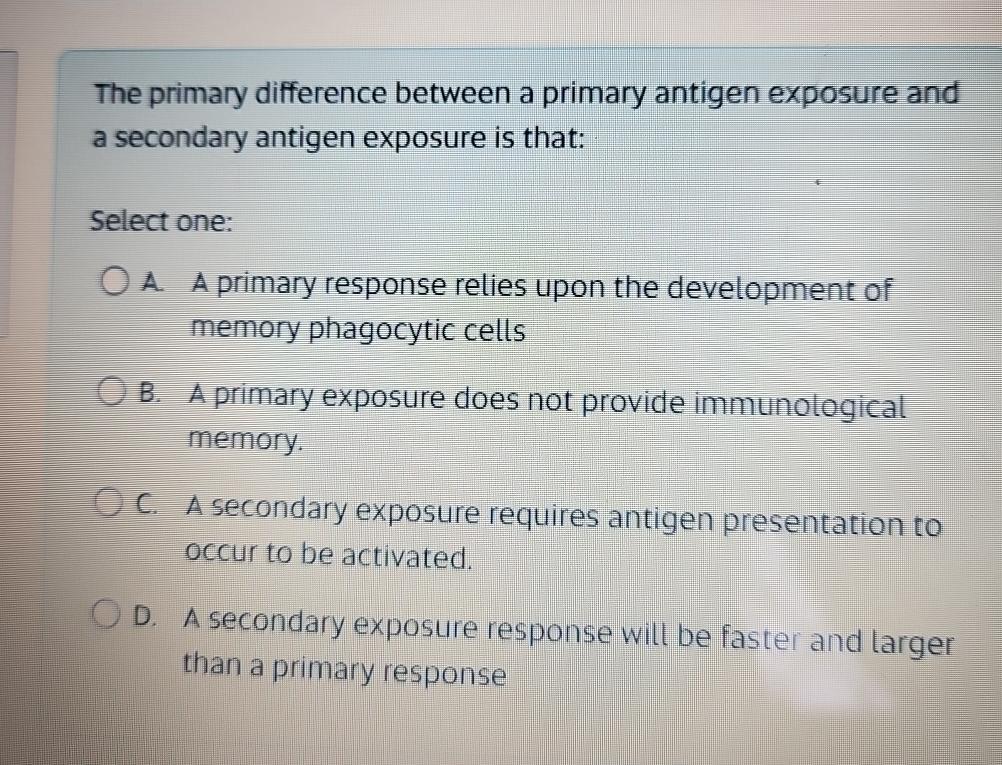 Solved The primary difference between a primary antigen | Chegg.com