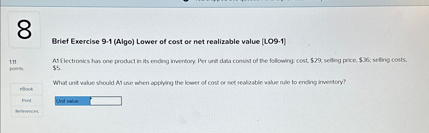 Solved Brief Exercise 9-1 (Algo) ﻿Lower of cost or net | Chegg.com