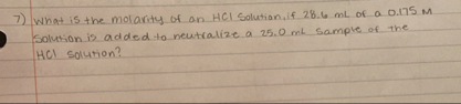 Solved What is the molarity of an HCl Solution, if 28.6 ﻿mL | Chegg.com