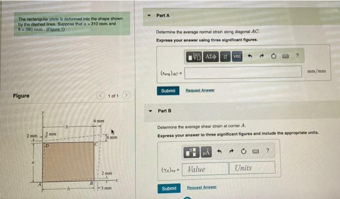 Solved The rectangular plate is deformed into the shape | Chegg.com