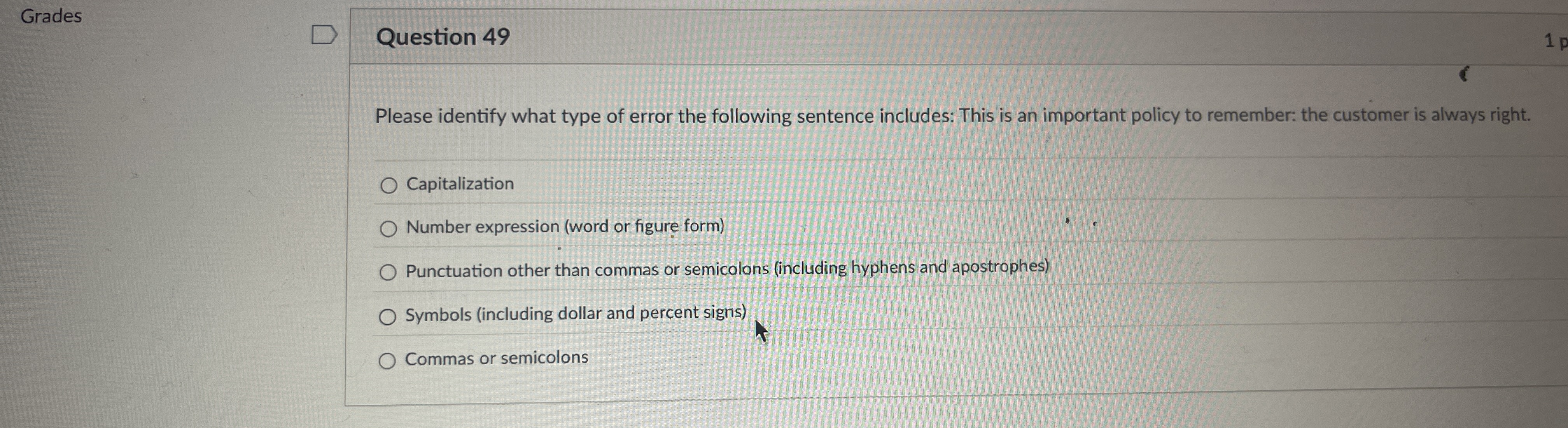 Solved GradesQuestion 49Please identify what type of error | Chegg.com