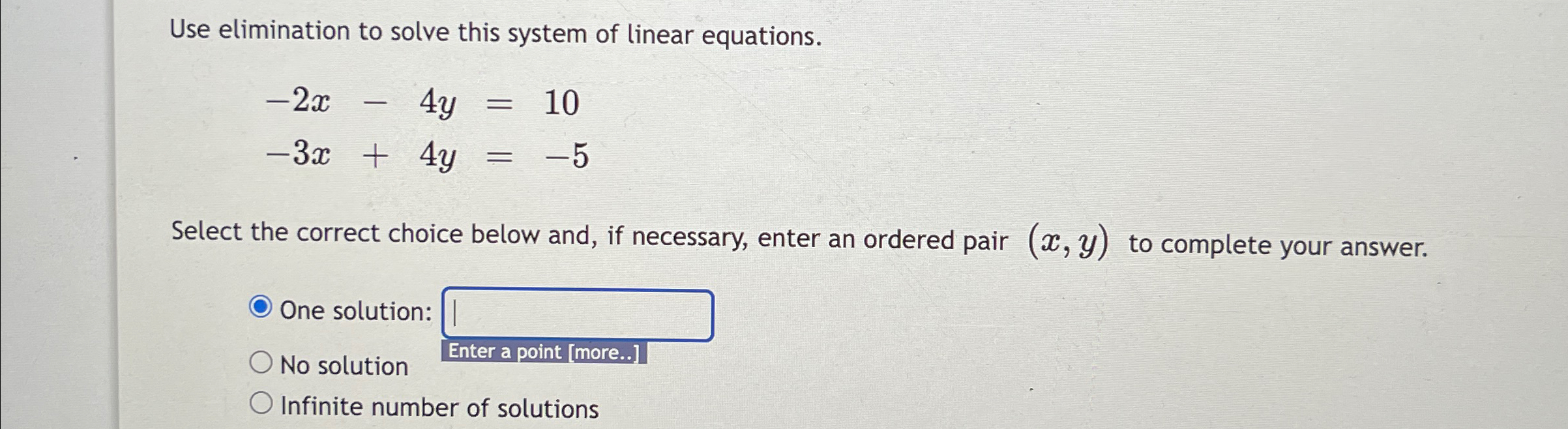 Use elimination to solve this system of linear | Chegg.com