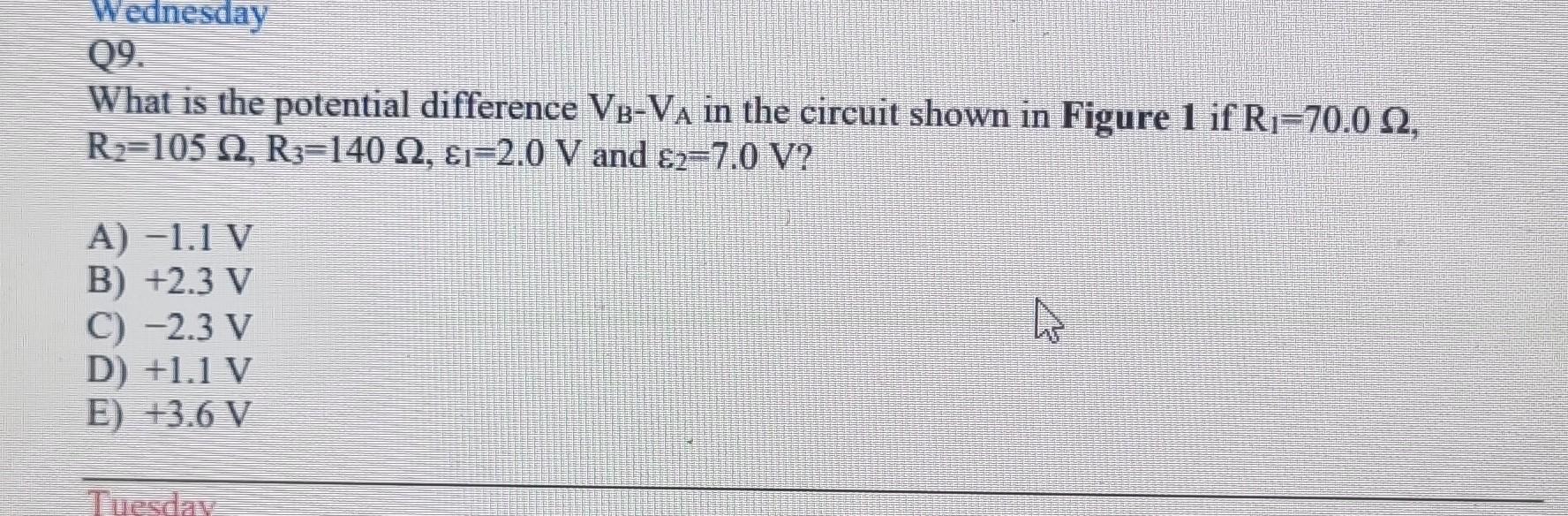 Solved What is the potential difference VB−VA in the circuit | Chegg.com