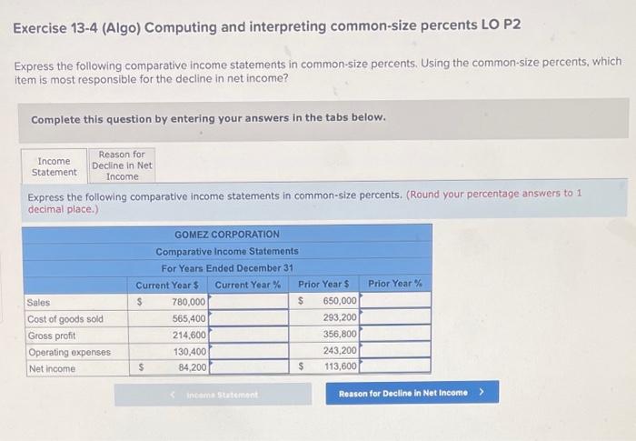 Solved Exercise 13-4 (Algo) Computing and interpreting | Chegg.com