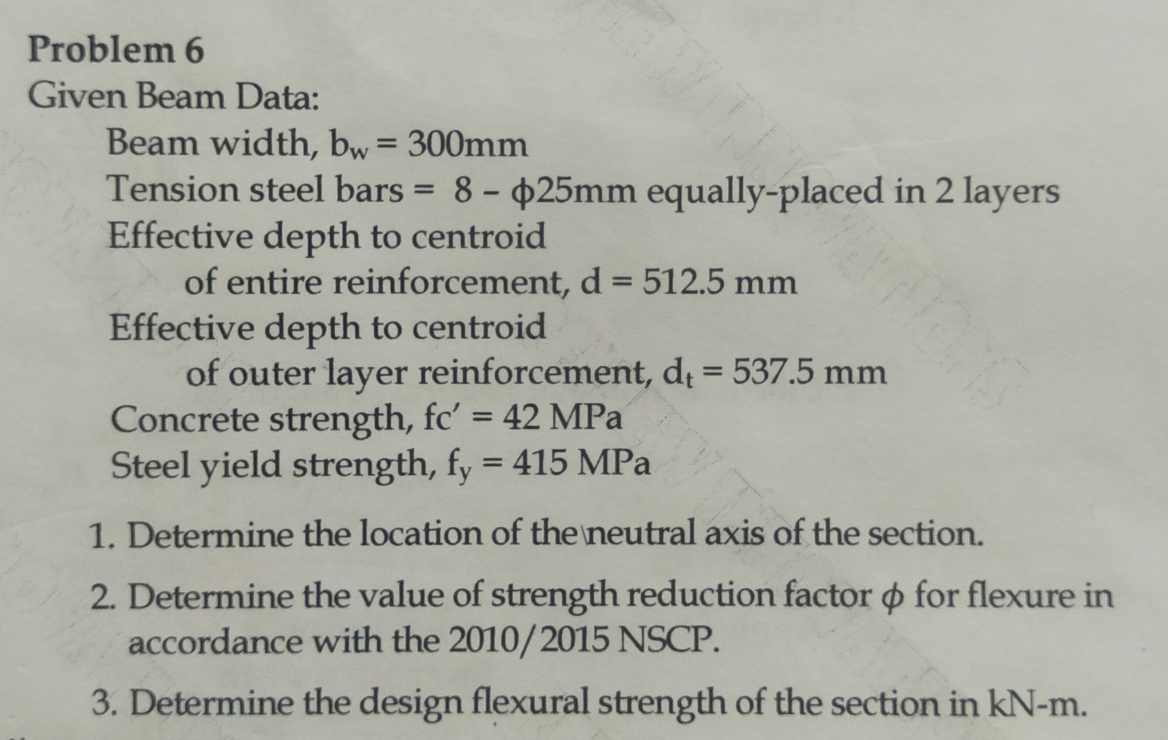 Solved Problem 6Given Beam Data:Beam width, bw=300mmTension | Chegg.com