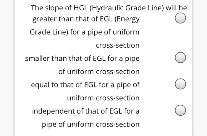 Solved The slope of HGL (Hydraulic Grade Line) will be | Chegg.com