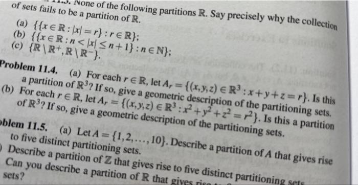 Solved of sets fails to be a partition following partitions | Chegg.com