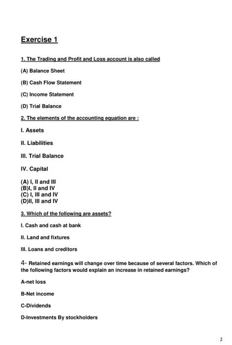 Solved Exercise 1 1. The Trading and Profit and Loss account | Chegg.com