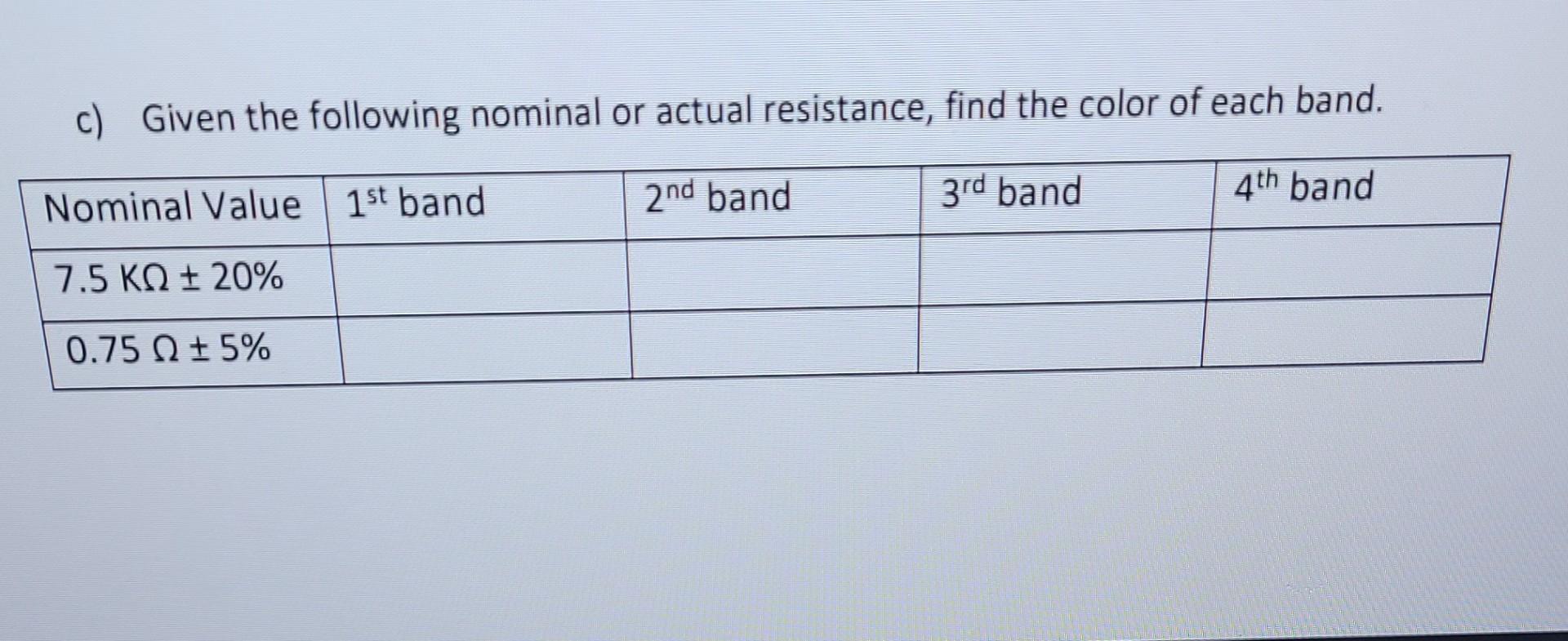 Solved c) Given the following nominal or actual resistance, | Chegg.com