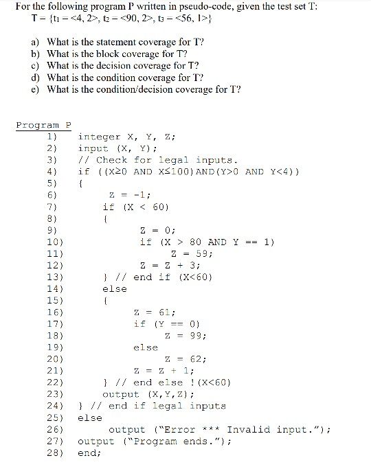 For the following program P written in pseudo-code, | Chegg.com
