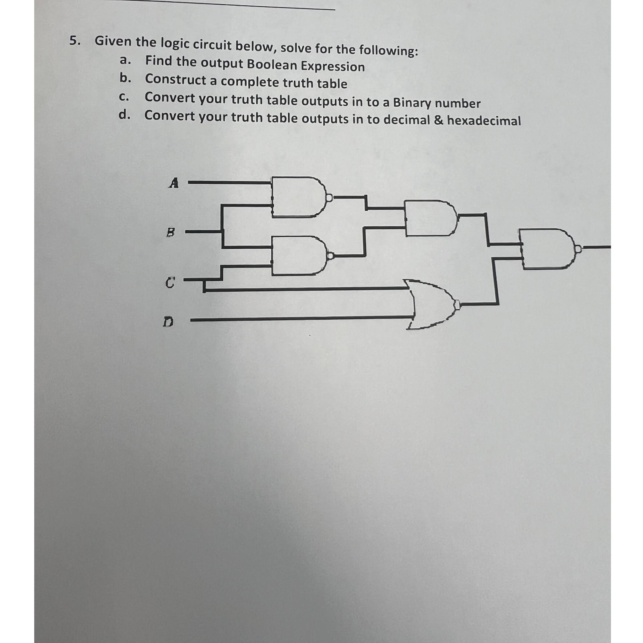 Solved Given the logic circuit below, solve for the | Chegg.com
