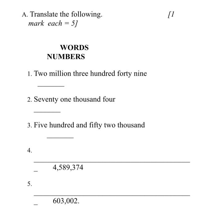 Solved A. Translate the following. mark each =5] WORDS | Chegg.com