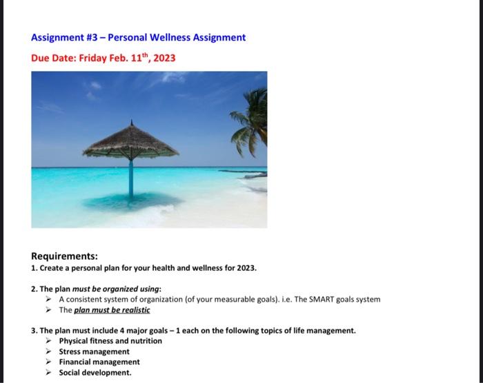 Solved Assignment \#3 - Personal Wellness Assignment Due | Chegg.com
