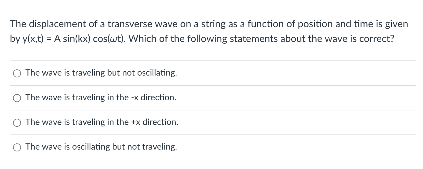 Solved The displacement of a transverse wave on a string as | Chegg.com
