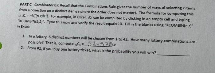 Solved PART C- Combinatorics: Recall that the Combinations | Chegg.com