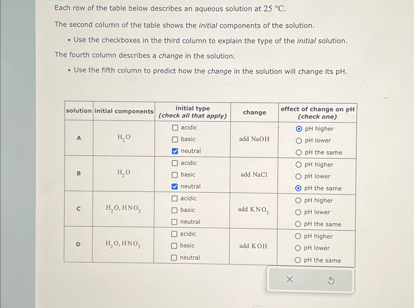 Solved Each row of the table below describes an aqueous | Chegg.com
