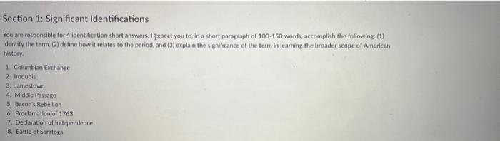 Section 1: Significant Identifications You are | Chegg.com