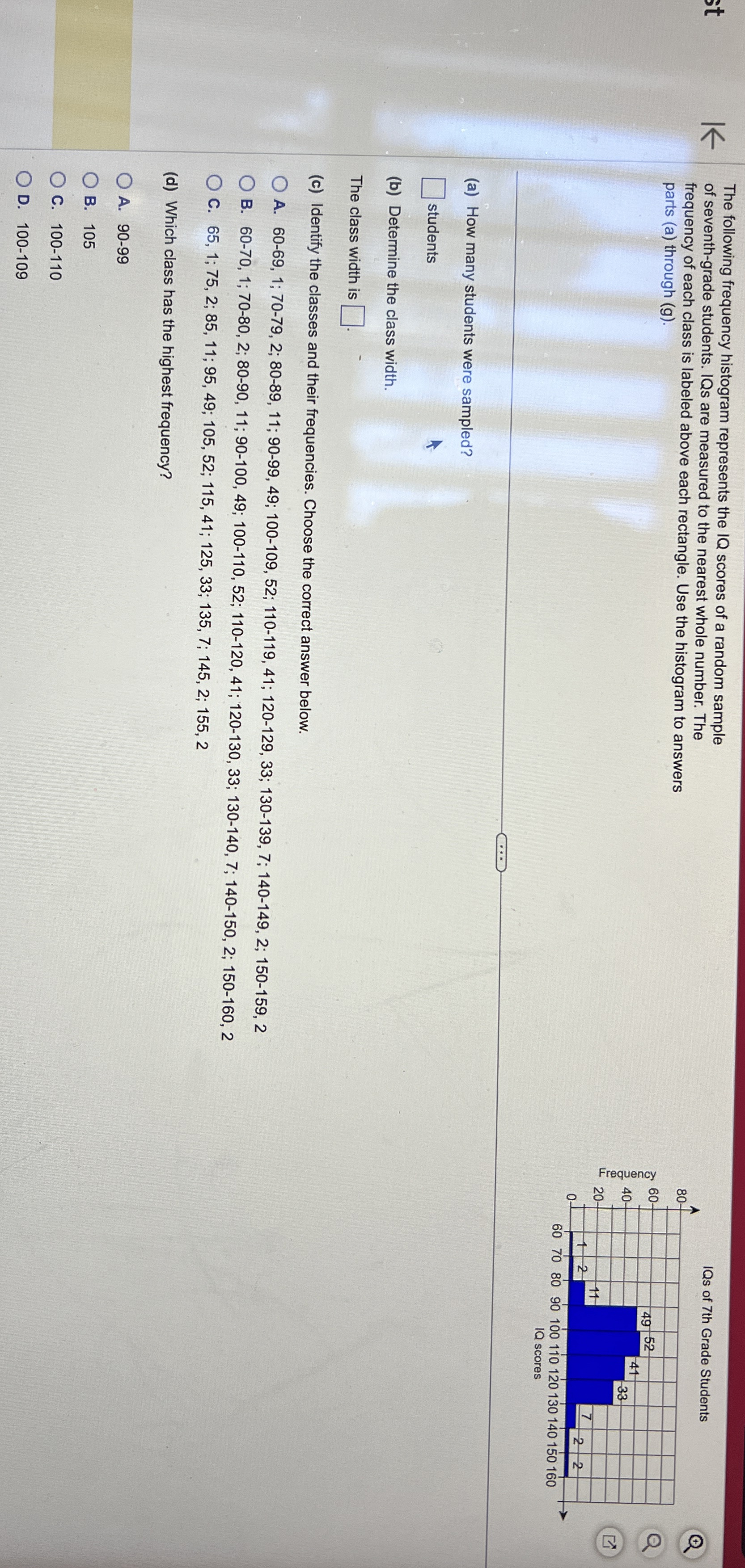 The following frequency histogram represents the IQ | Chegg.com