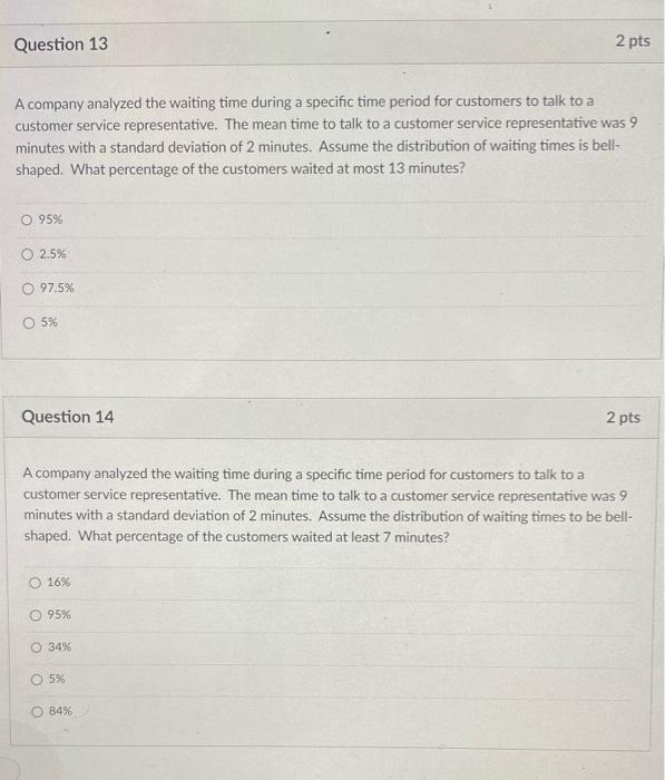 Solved A company analyzed the waiting time during a specific | Chegg.com