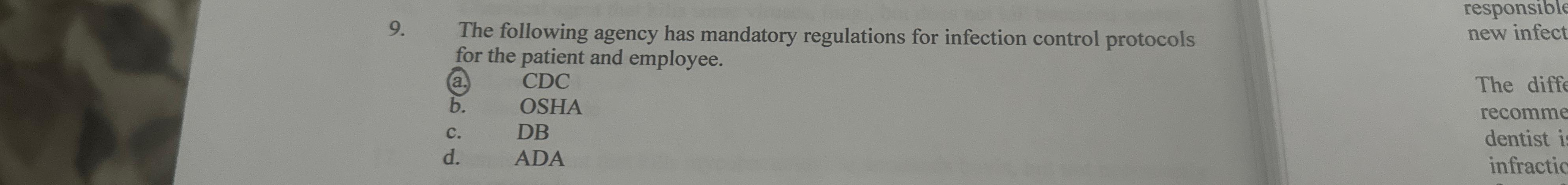 Solved The following agency has mandatory regulations for | Chegg.com