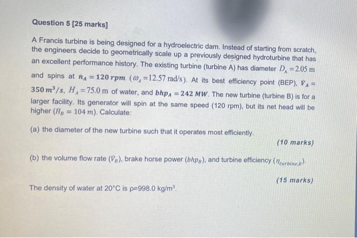 Solved A Francis turbine is being designed for a | Chegg.com