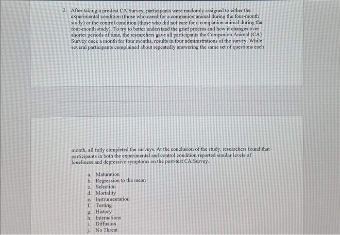 Solved PART TWO: Spot the Internal Validity Threat: Use the | Chegg.com