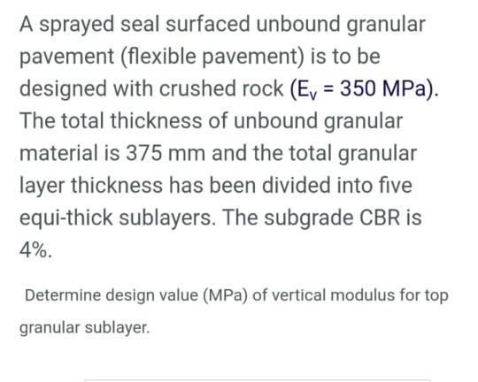 Solved A sprayed seal surfaced unbound granular pavement | Chegg.com
