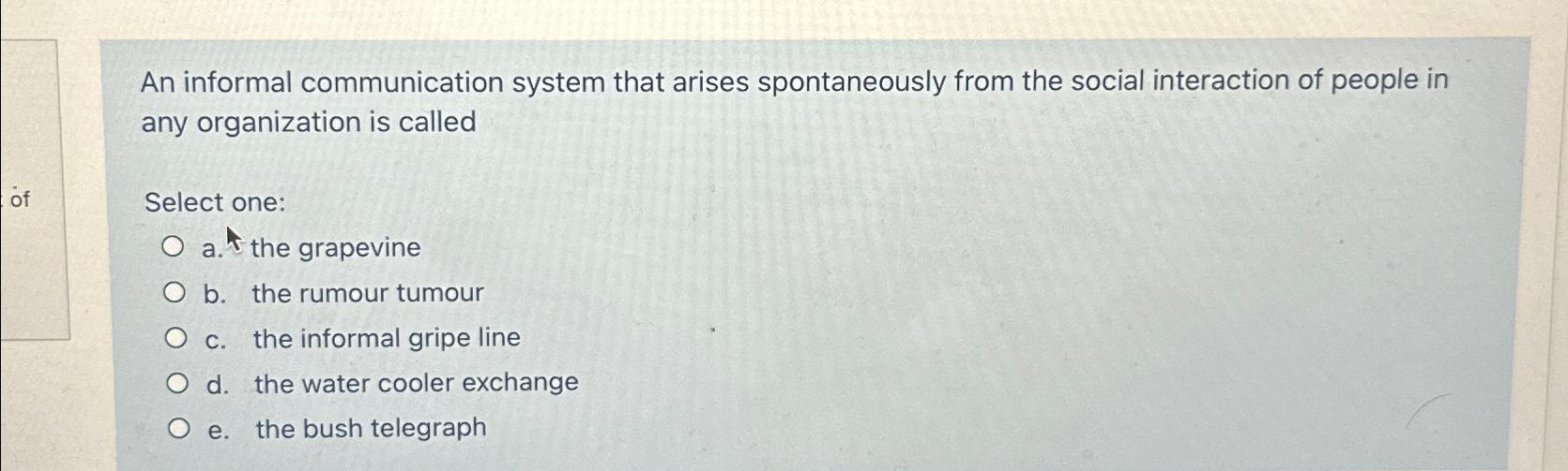 Solved An informal communication system that arises | Chegg.com