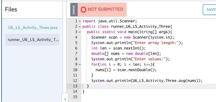 Solved Instructions Debug the avg method code in the U6_L5 | Chegg.com