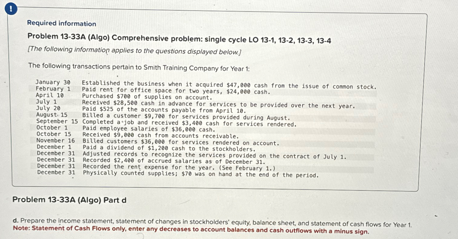 Solved !Required informationProblem 13-33A (Algo) | Chegg.com