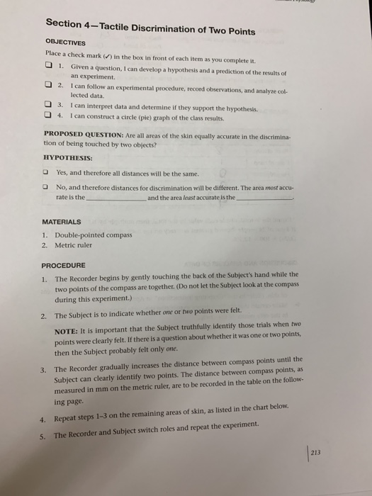 Section 4-Tactile Discrimination of Two Points | Chegg.com