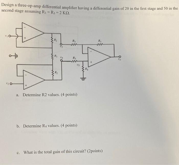 Solved Design a three-op-amp differential amplifier having a | Chegg.com