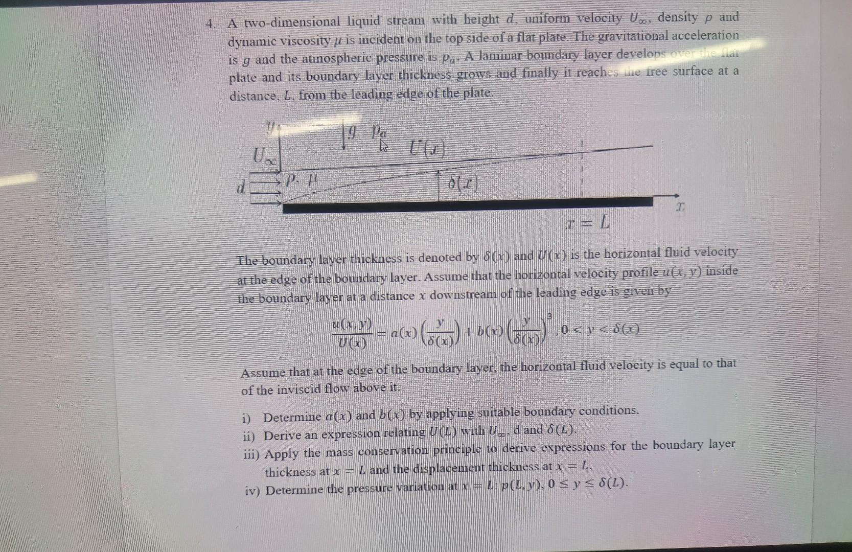 Solved 4. A two-dimensional liquid stream with height d, | Chegg.com