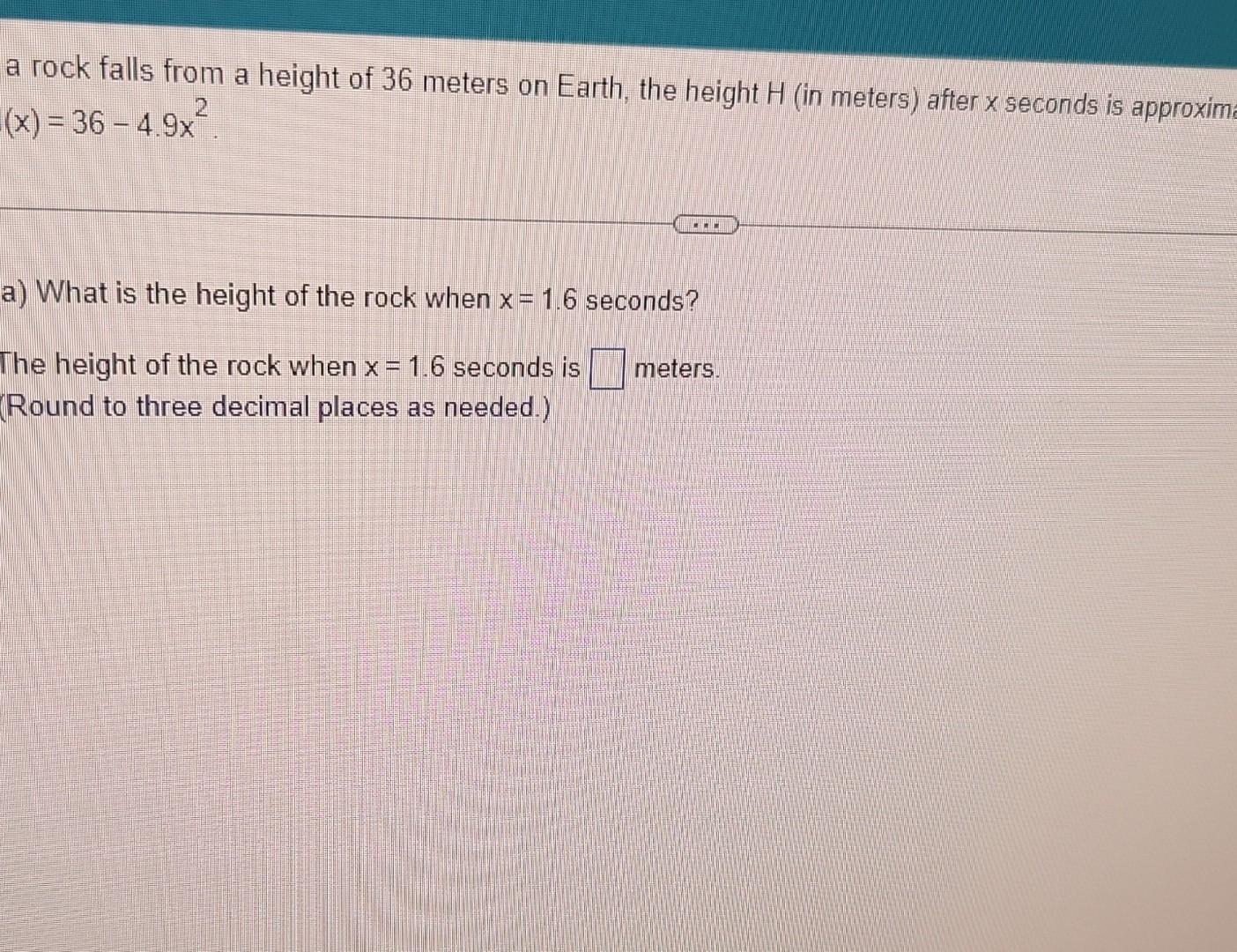 Solved a rock falls from a height of 36 meters on Earth, the | Chegg.com
