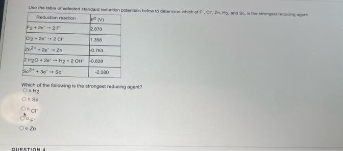 Solved Use the table of nolected standard roduction | Chegg.com