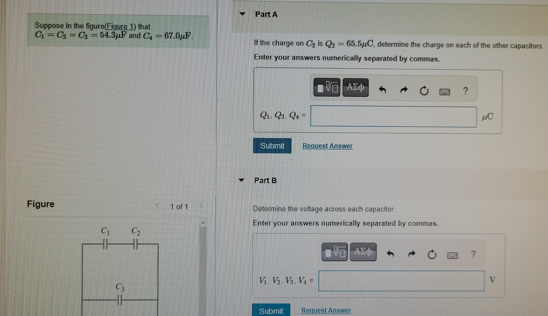 Solved Suppose in the figure(Figure 1) that C1=C2=C3=54.3μF | Chegg.com